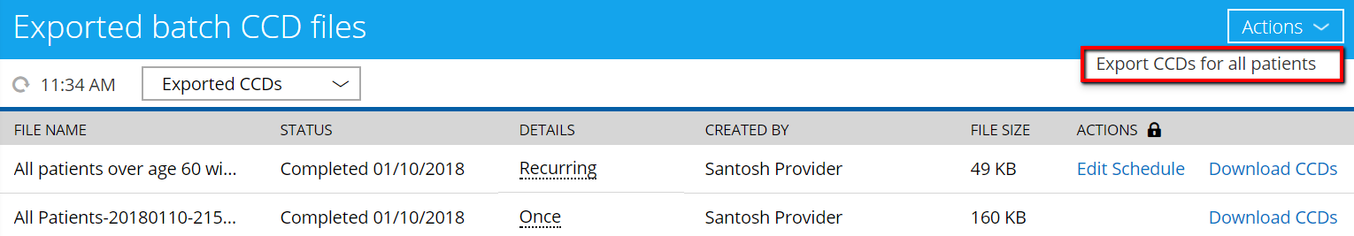 How do I batch export patient data from the EHR?